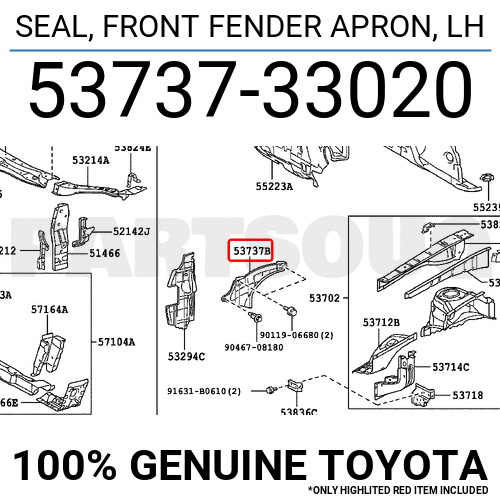 5373733020 Genuine Toyota SEAL, FRONT FENDER APRON, LH 53737-33020 | eBay