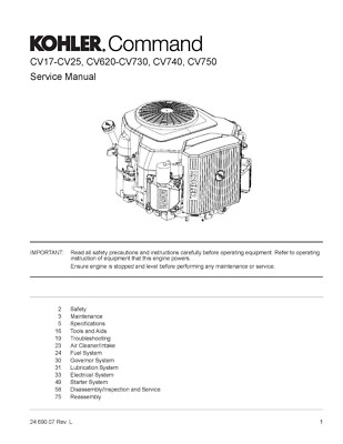 KOHLER Command CV17 CV25 CV620 CV730 CV740 CV750 Engine SERVICE MANUAL ...