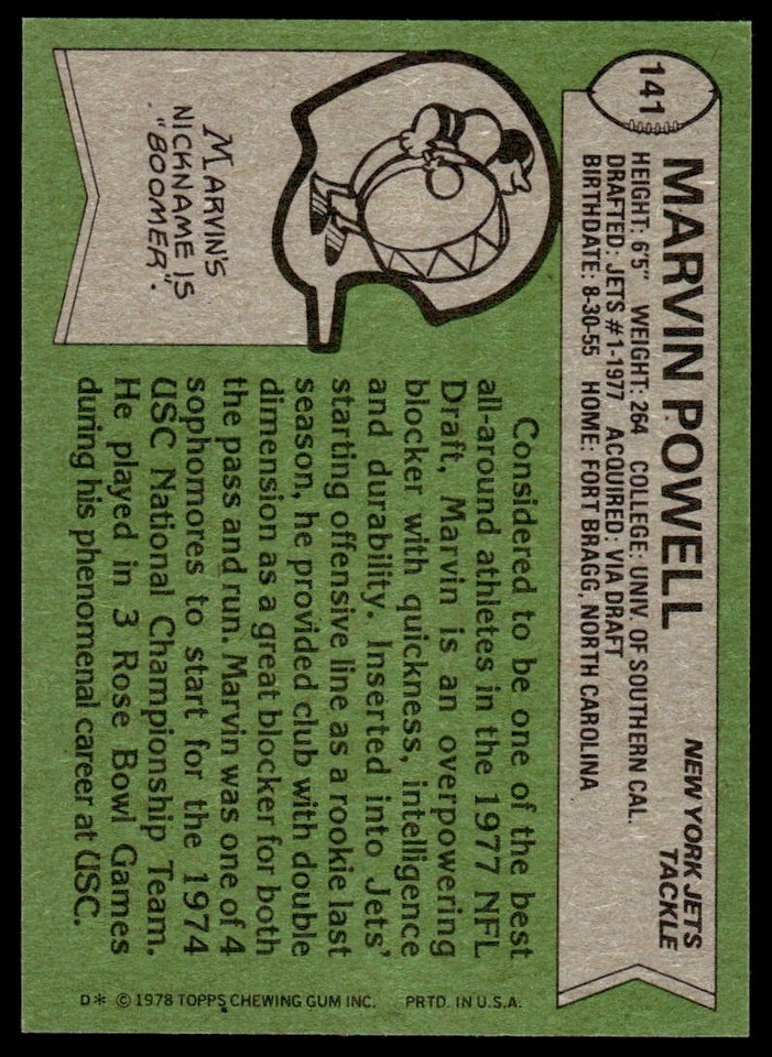1978 TOPPS MARVIN POWELL RC NEW YORK JETS #141 | eBay
