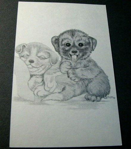 Old Postcard. Drawing by Ann Adams. Holding Pencil between her teeth ...