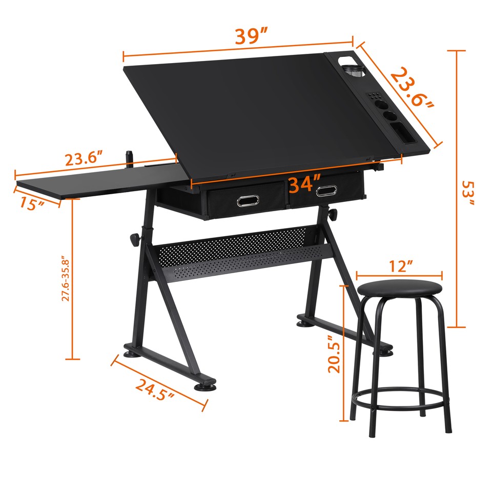 Drafting Table Artist Drawing Table Adjustable Craft Table w/Drawers ...