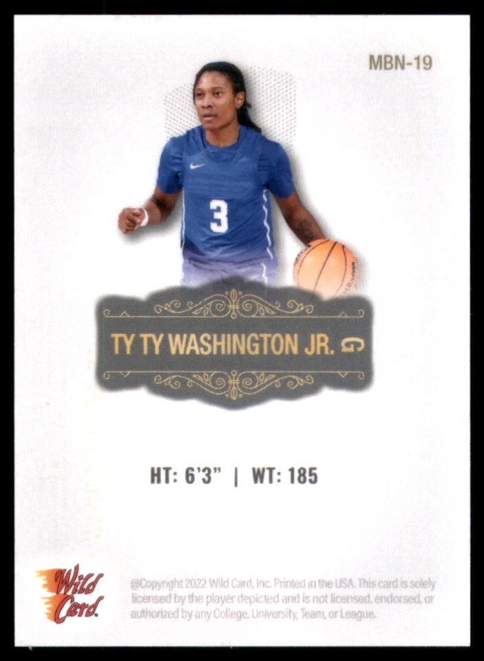 2022-23 Wild Card Matte SP Exclusive Ty Ty Washington Jr. #MBN19 166984 ...