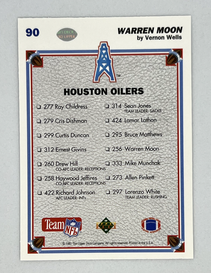 1991 Upper Deck Warren Moon Football Card #90 Insert | eBay