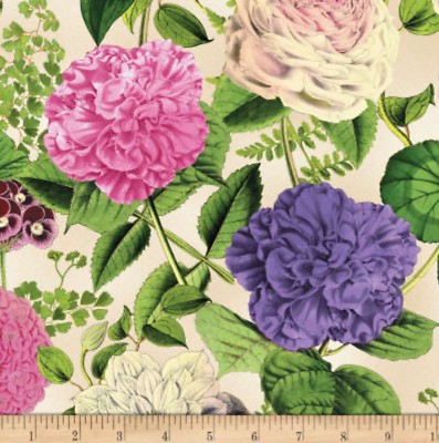 Wilmington Flower Show Large Ivory Fabric Half Yard 45cm x 110cm Cotton ...