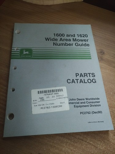 John Deere 1600 & 1620 Wide Area Mowers Parts Catalog Manual PC2762 Dec ...