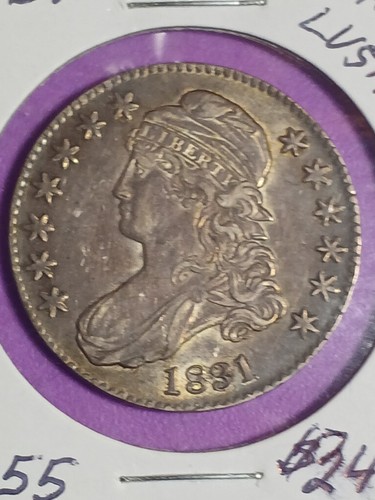 1831-P CAPPED BUST HALF DOLLAR. 75% MINT LUSTER AU+++CHOICE GEM. UNC ...