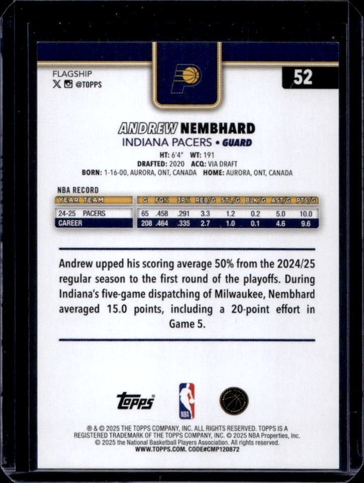 2025-26 Topps Andrew Nembhard Gold Rainbow #25/50 Pacers | eBay