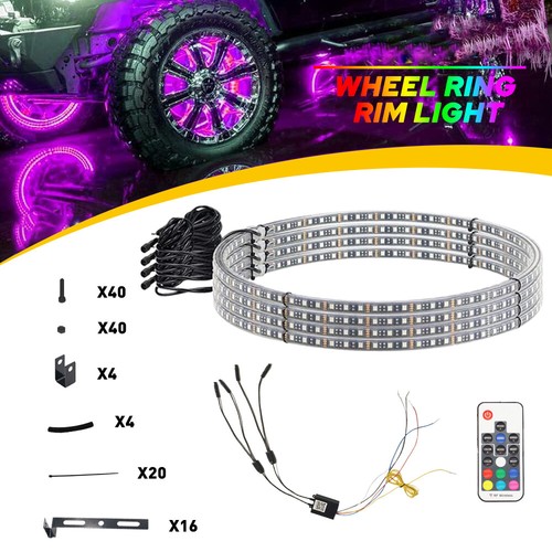 17.5" 15.5" LED Wheel Ring Rim Lights Color Changing App Control Double ...