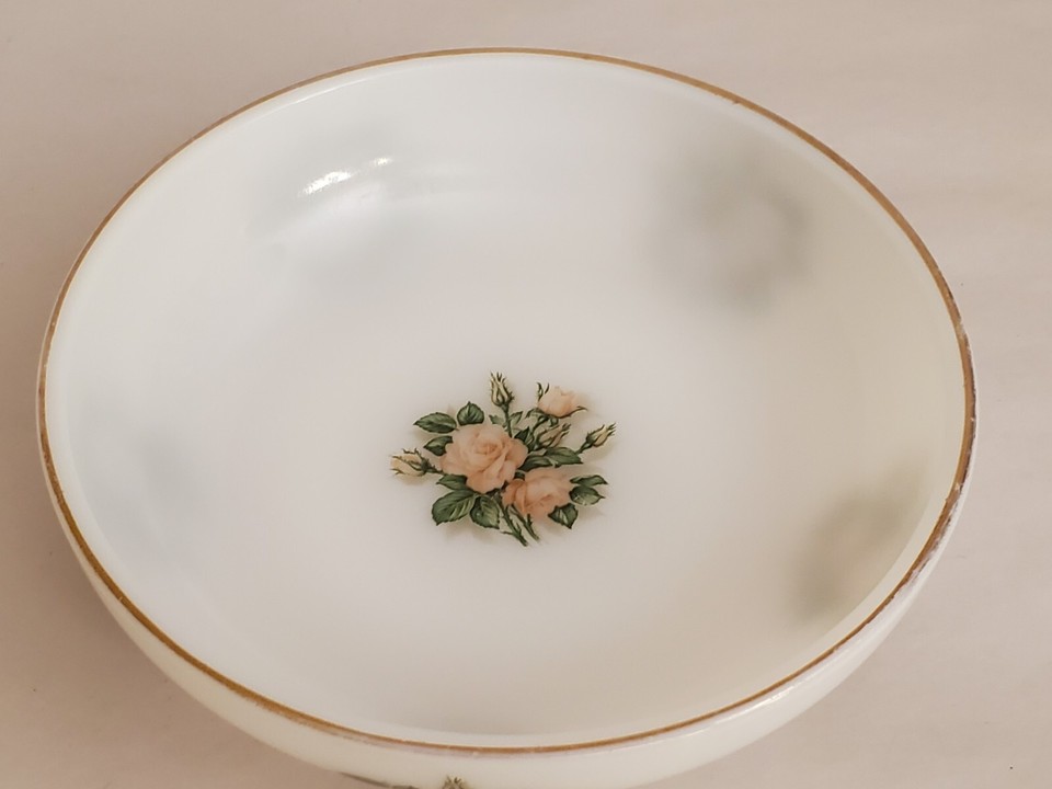 White Sheer Milk Glass Bowl With Painted Roses Gold Rim | eBay