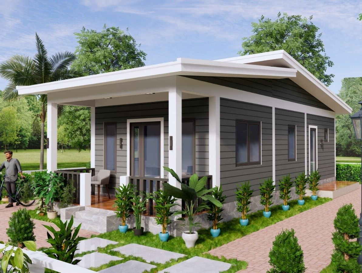 15x40 Feet Small House 4.5x12 Meter 2 Beds 1 Bath Shed Roof PDF & (A4 ...