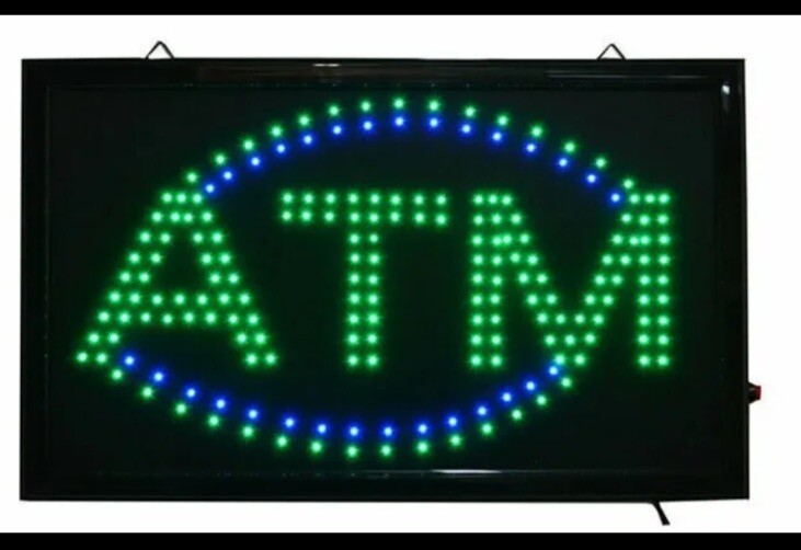 LARGE 22” X 13" Bright LED Neon Light ATM Sign Business Animated Motion ...