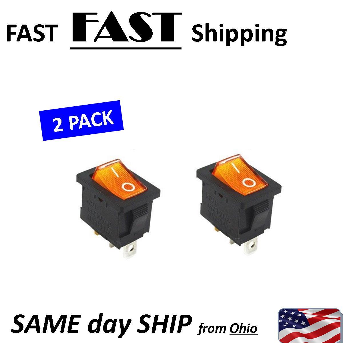 2 PACK - Yellow 3 pin ON/OFF SPST With lamp Rocker Switch 6A 250V 10A ...