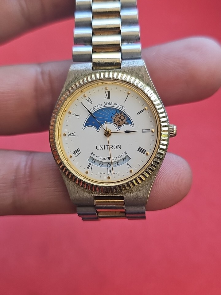 Vintage Men's Unitron Moon Phase Watch Goldtone In Non Working ...
