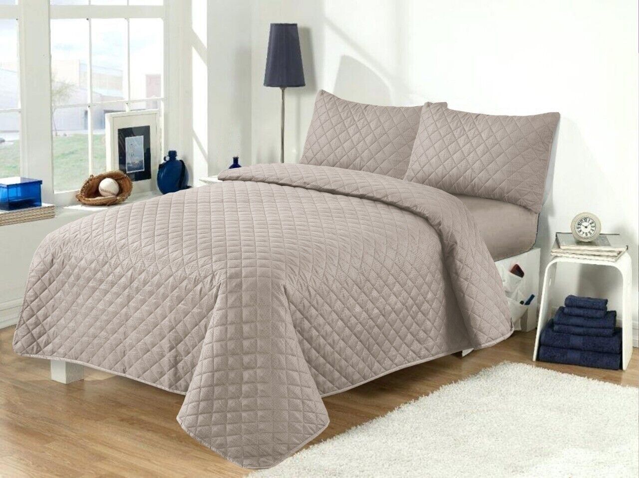 3 Piece Quilted Embossed Bedspread Throw Single Double King Size Bedding Set | eBay UK