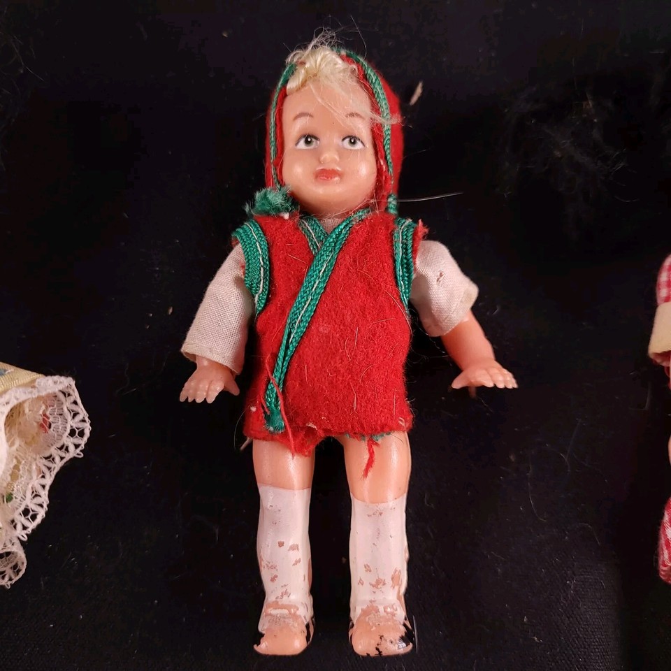 Lot Of Three Small Vintage Plastic Dolls, One Is Storybook & Has Eyes ...