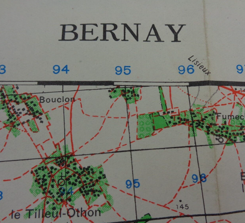 WW2 BATTLE of NORMANDY map entitled "BERNAY" (+ CONCHES, BEAUMONT-LE ...