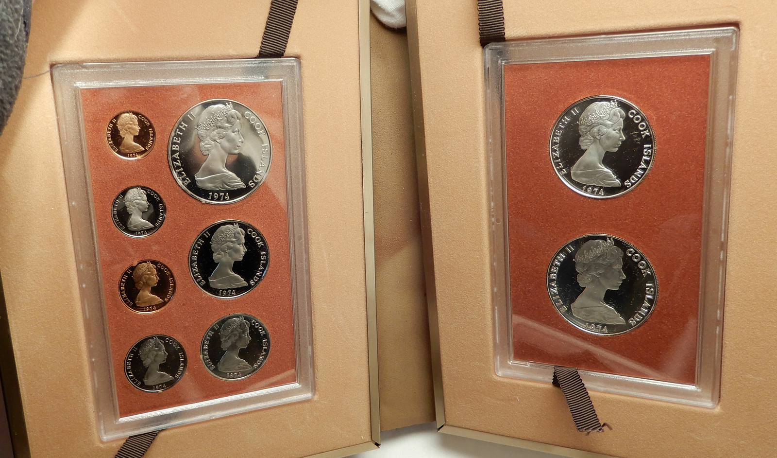 1974 COOK ISLANDS Captain James Cook 2 Silver of 9 Coin Antique Proof ...