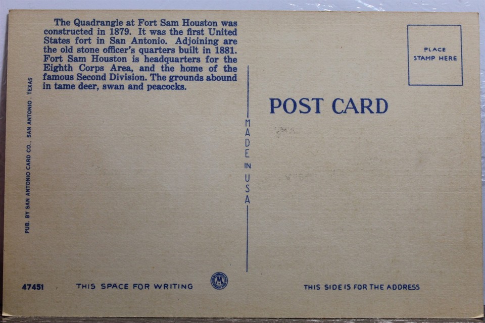 Texas TX San Antonio Fort Sam Houston Quadrangle Postcard Old Vintage ...