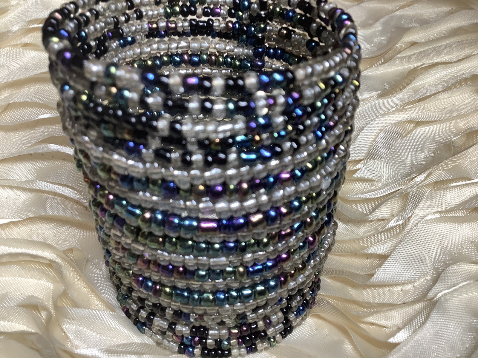Rainbow Wide Seed Bugle Bead Memory Wire Wrap Cuff Br… - Gem