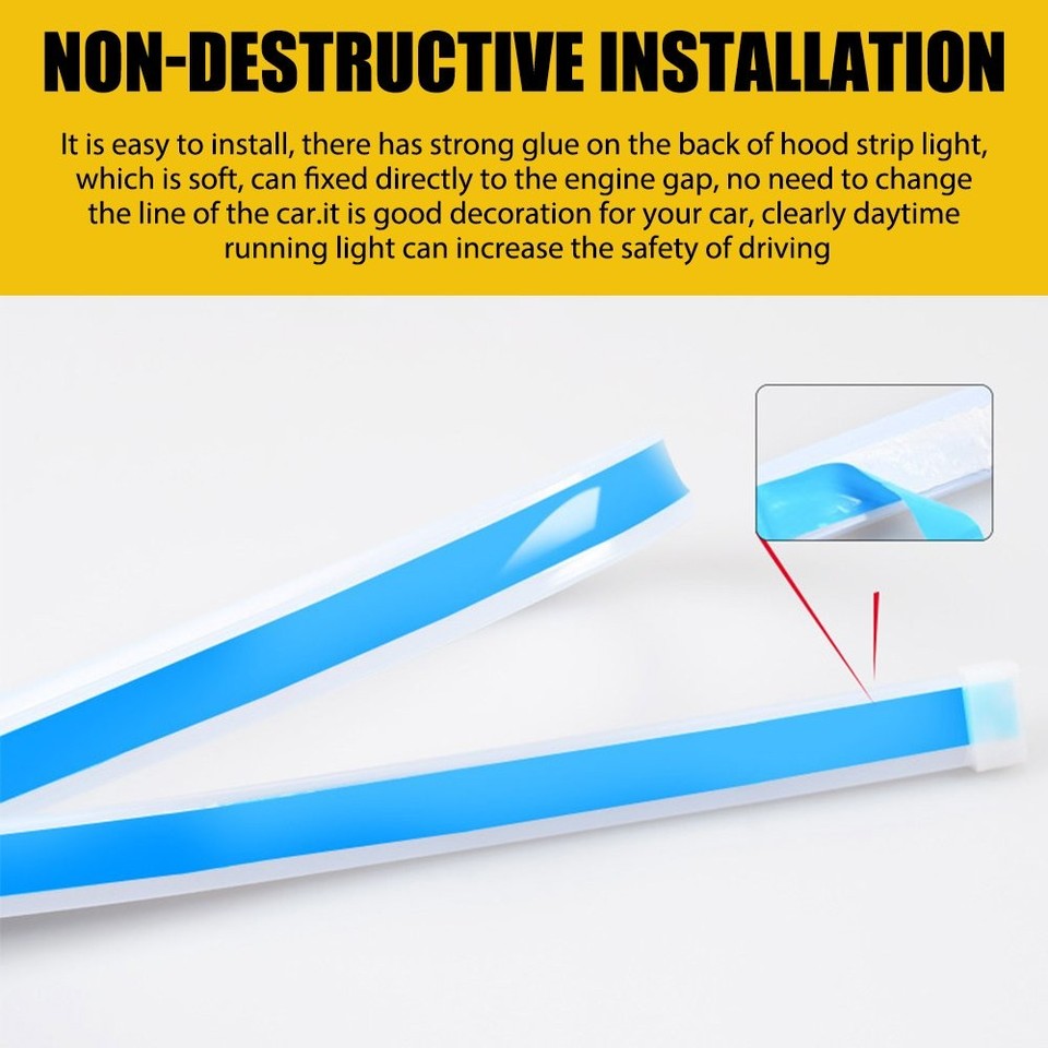 180cm Start Dynamic WHITE Scan DRL LED Hood Light Strip Daytime Running ...