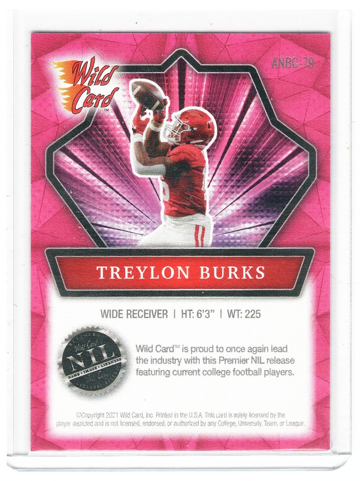 2021 Wild Card Alumination Collegiate Edition Pink PRC TREYLON BURKS ...