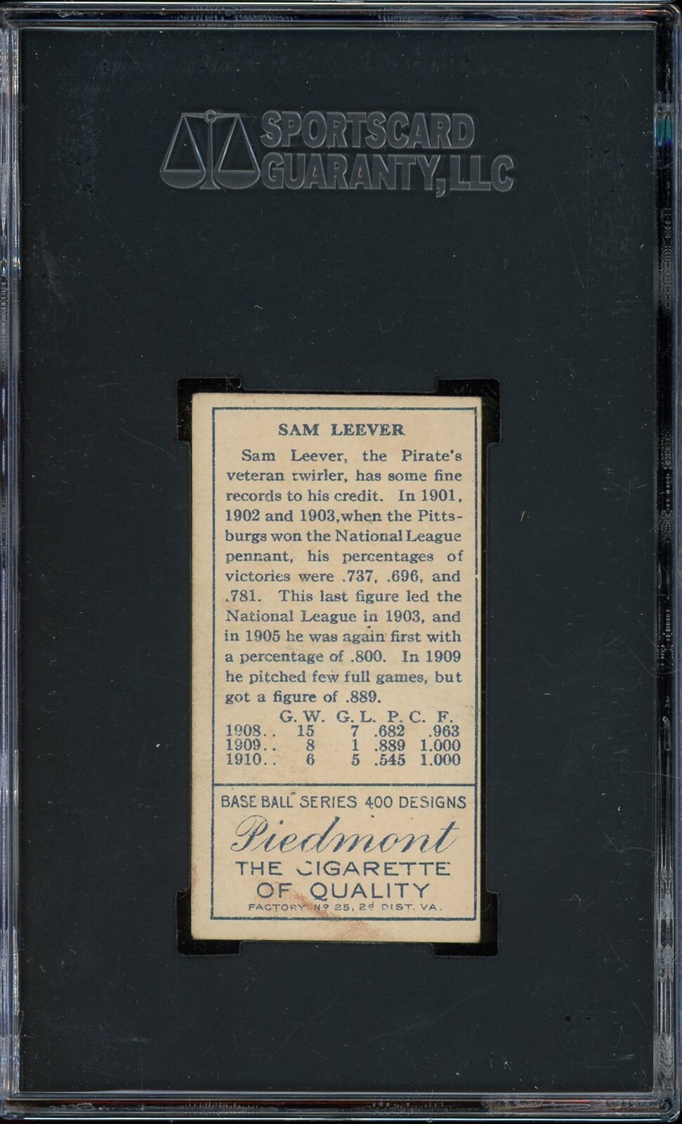 1911 T205 Gold Border Baseball Sam Leever SGC 5 | eBay