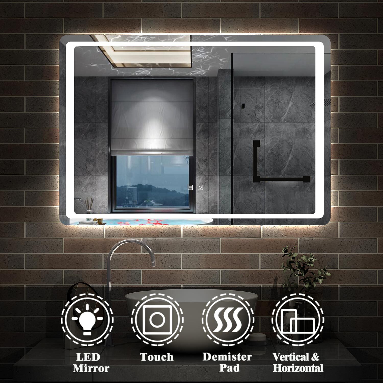 Large LED Bathroom Mirror with Illuminated Demister Pad Touch Sensor ...
