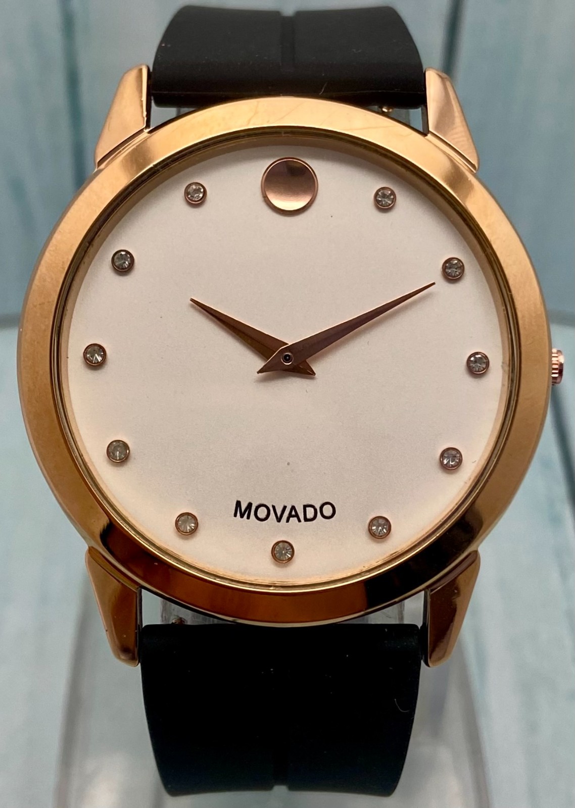 Refurbished Luxury Movado Slim White Dial Watch 42mm Case Quartz Rubber ...