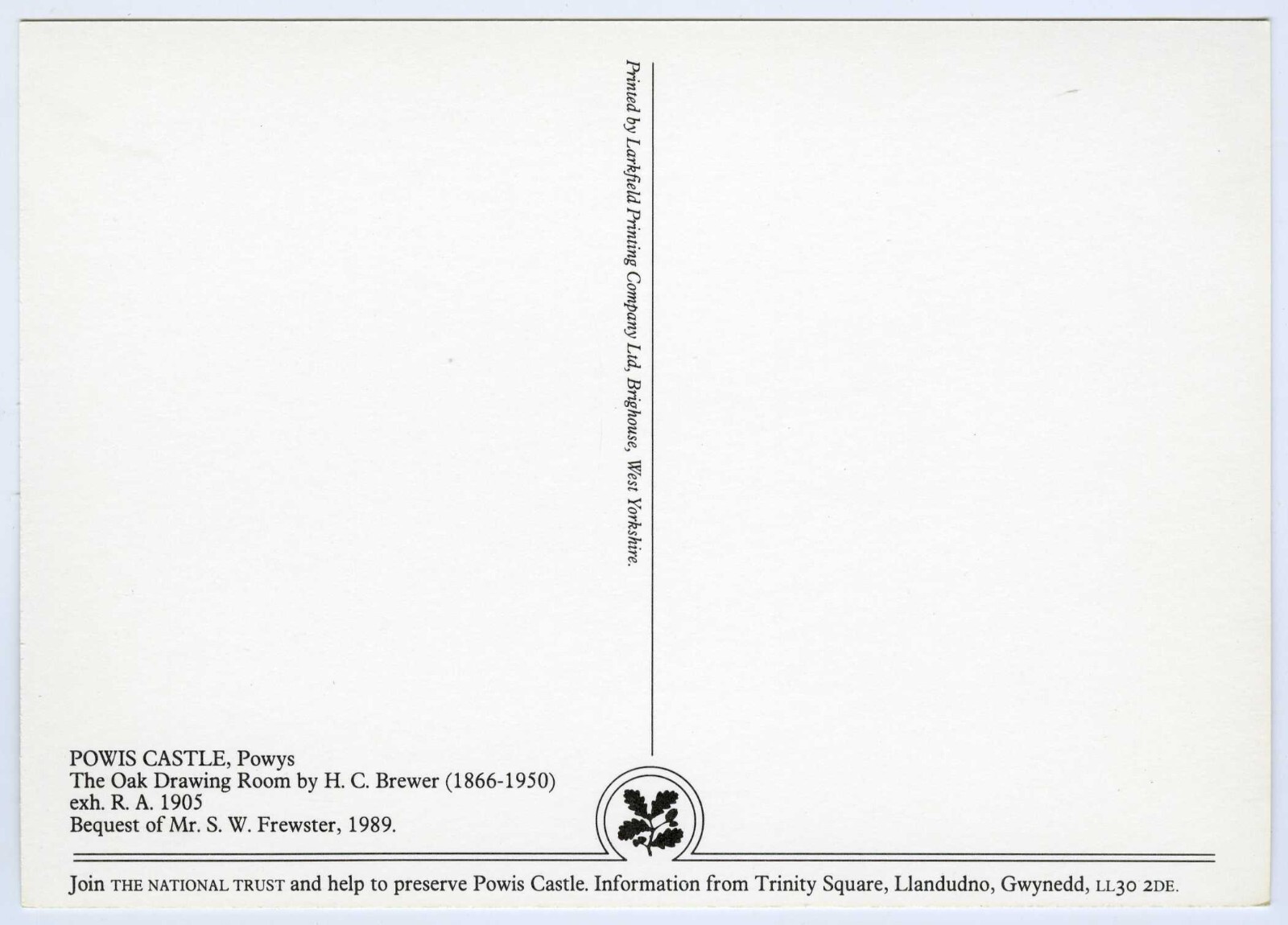 1990s Art Postcard Powis Castle Oak Drawing Room by H C Brewer Powys ...