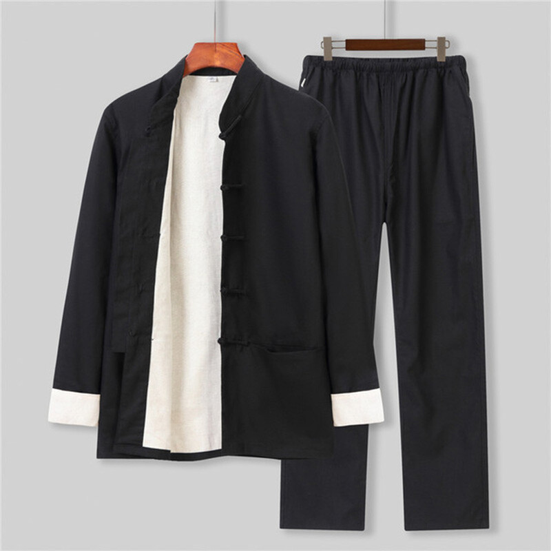 Men Traditional Chinese Tang Suit Jacket Coat Pants Martial Arts ...