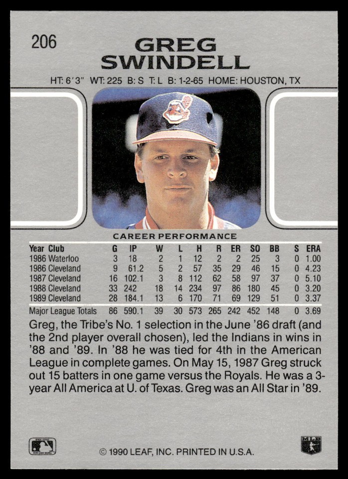 1990 Leaf Greg Swindell #206 14A | eBay