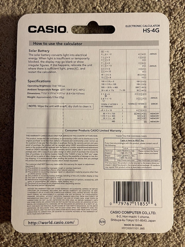 2 Pack NWOT - NWOB Casio HS-4G Solar Pocket Calculator 2” x 3 ...