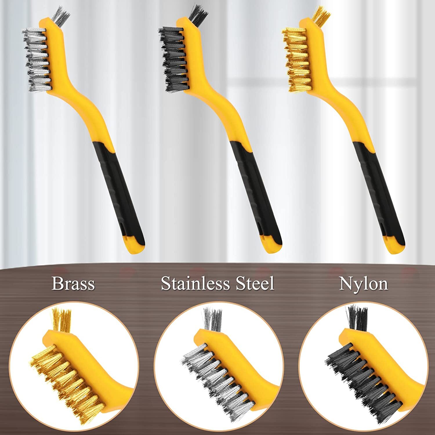 3PCS Wire Brush Rust Removal Brass Steel Nylon Brushes For Surface ...