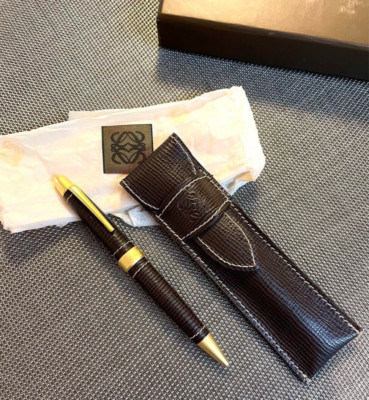 Loewe Dark Brown Leather wrapping Twisted Ballpoint Pen wz/Box&Leather ...
