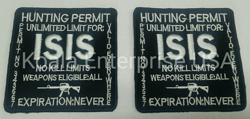 ISIS HUNTING PERMIT USA MILITARY TACTICAL DESERT IRON ON MORALE BADGE ...