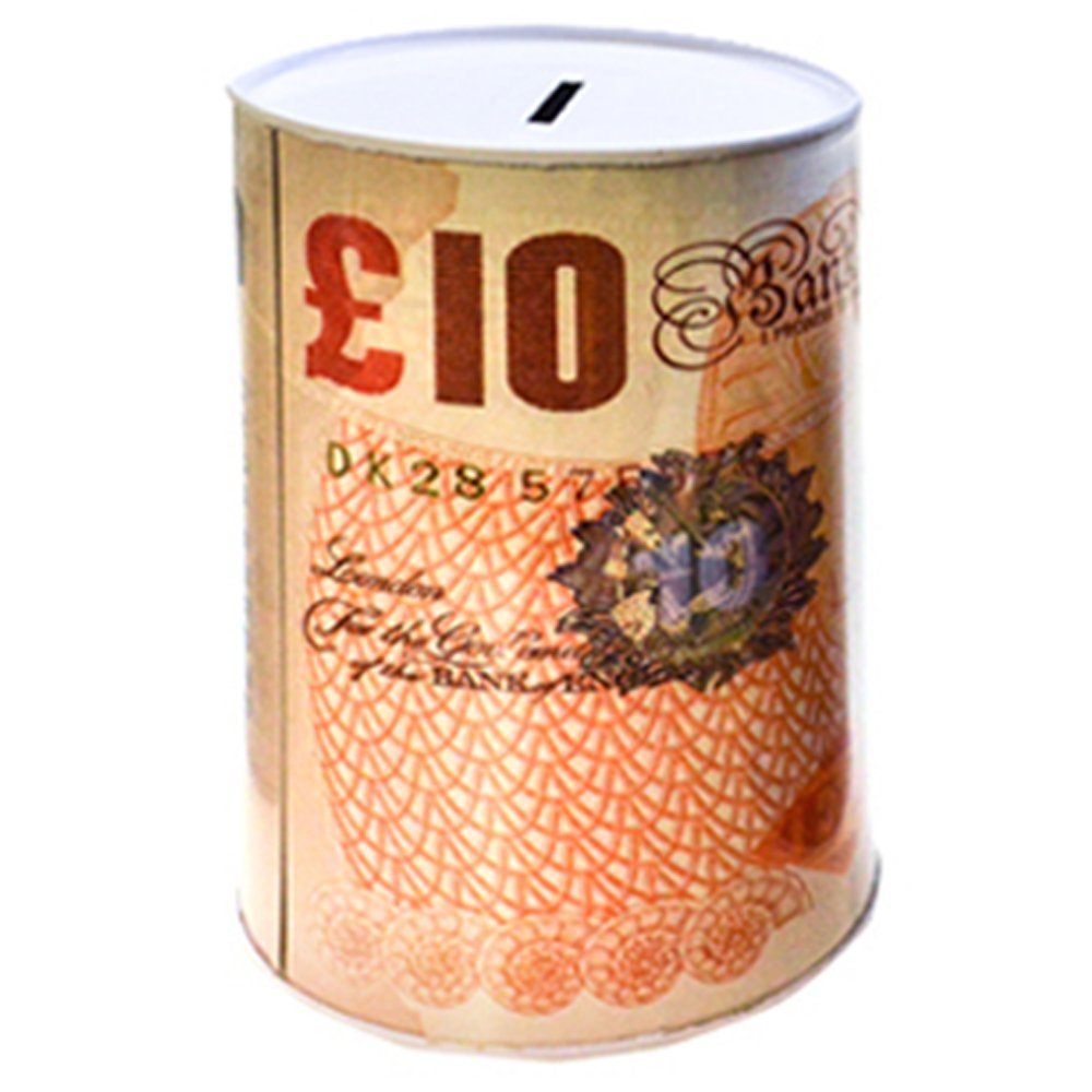 Money Saving Tin Piggy Bank Coin Box Tin 10cm x 16cm design £5 £10 £20 ...