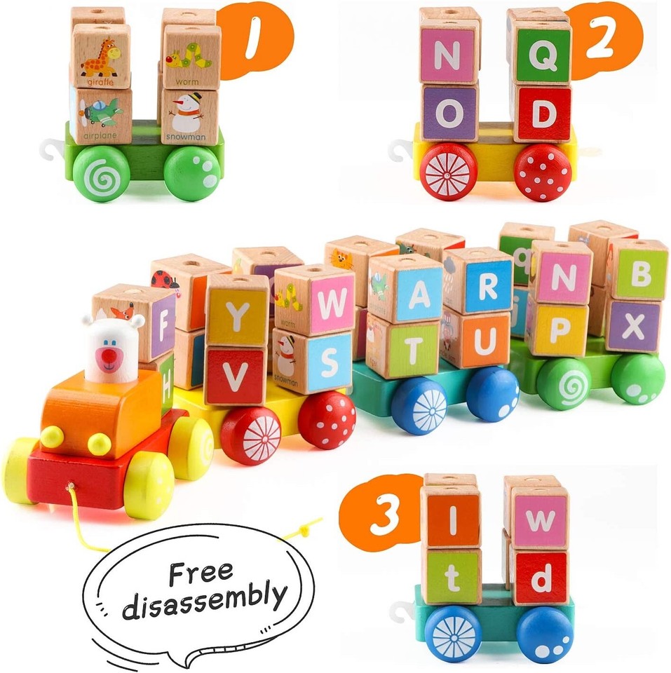 New ABC Wooden Block Cart Sorting Stacking Alphabet ABC Letters Games ...