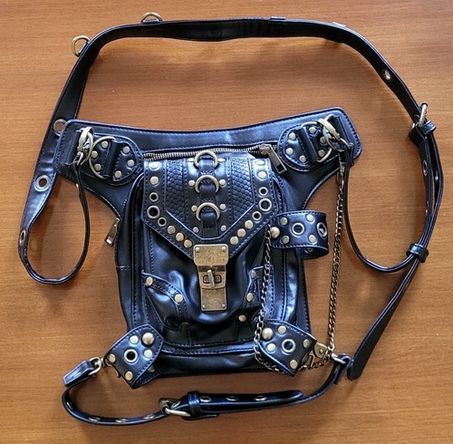 Motorcycle Gothic Leg Waist Messenger " Leather " Bag Brass Studded ...