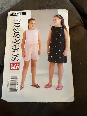 Butterick See & Sew Pattern B4161 Girls' Shorts Top Dress Sizes 7 8 10 ...