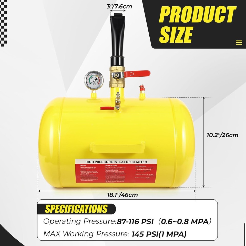 5 Gal Air Tire Inflator Tank Bead Blaster & Seater 145 PSI Max with ...