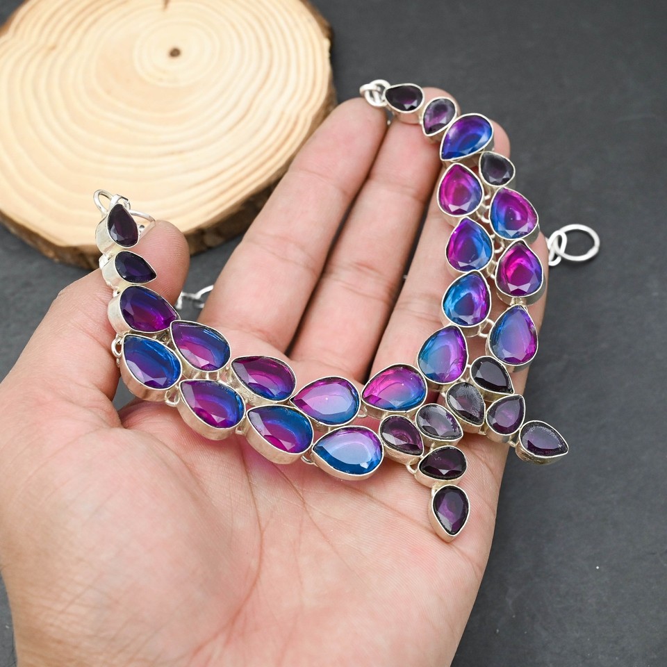 Bi-Color Tourmaline Amethyst 925 Sterling Silver Jewelry Necklace 18 ...