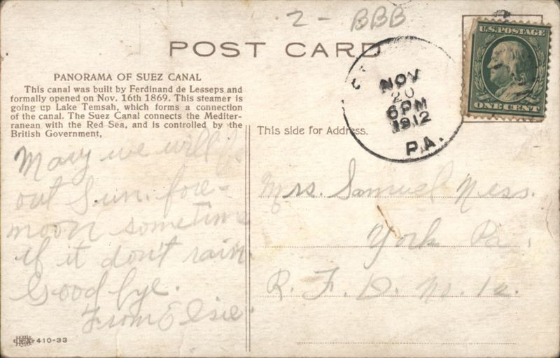 Panorama Suez Canal,Egypt 1912 Samuel Ness.,York Original Vintage ...