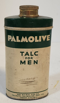 Vtg Palmolive Talc Powder For Men Advertising Tin Gold Top Empty USA ...