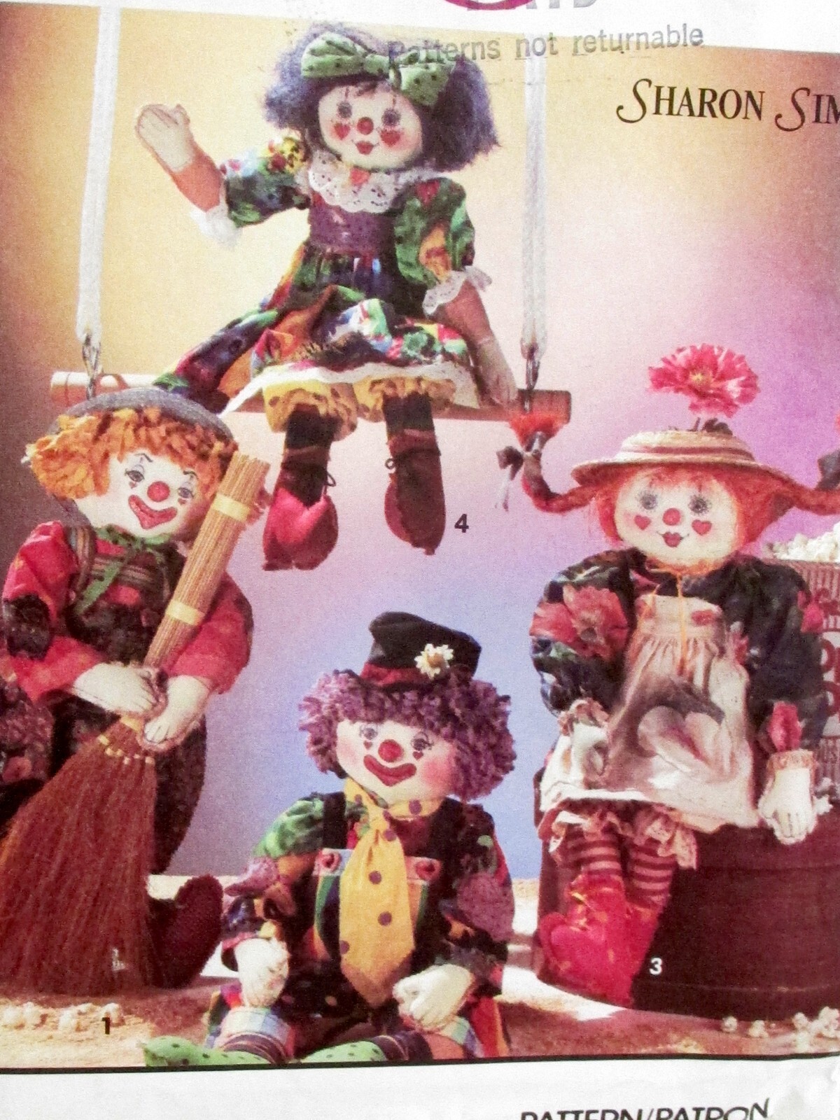 Sharon Simons country clown rag doll artsy face dolls craft pattern 24 ...