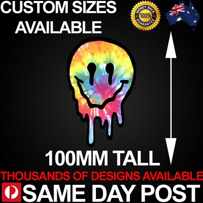 DRIPPING SMILEY FACE 100mm Tall Vinyl Car Sticker Decal Funny Meme ...