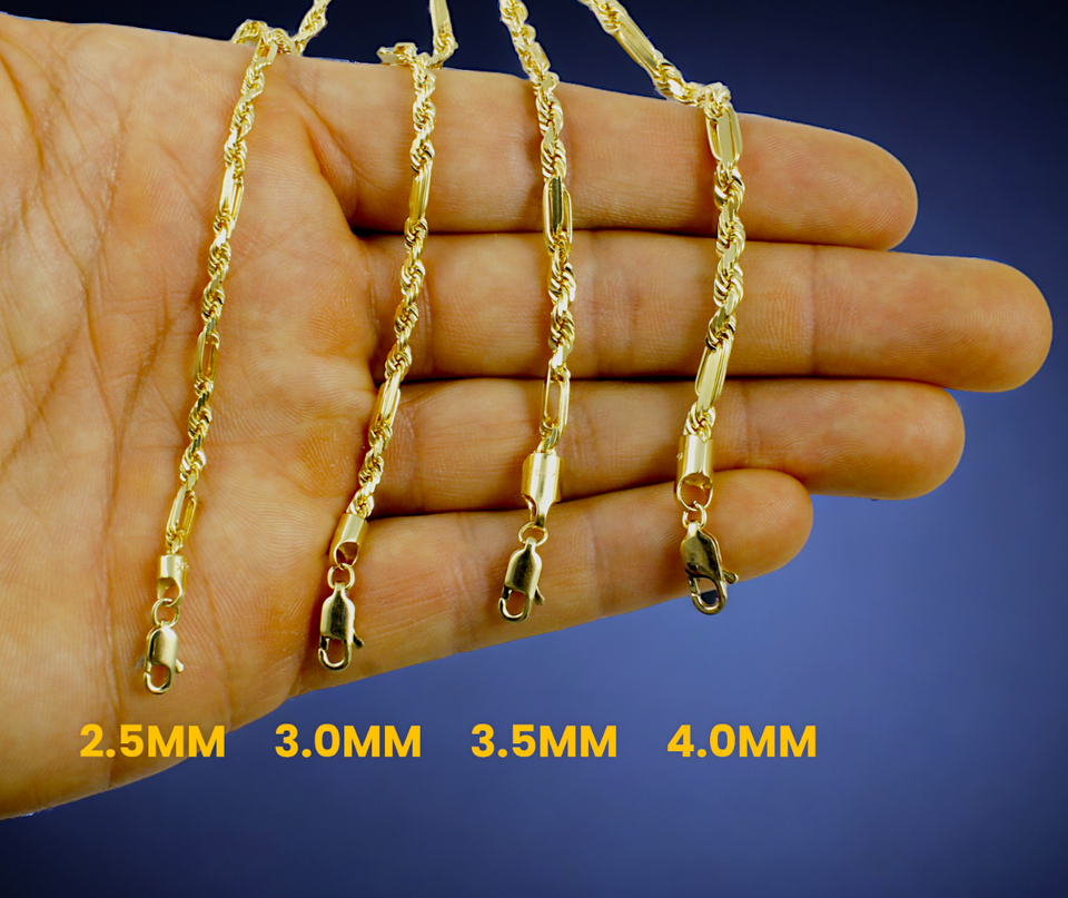 14K Yellow Gold SOLID Milano Figaro Rope Chain Necklace Diamond Cut ...