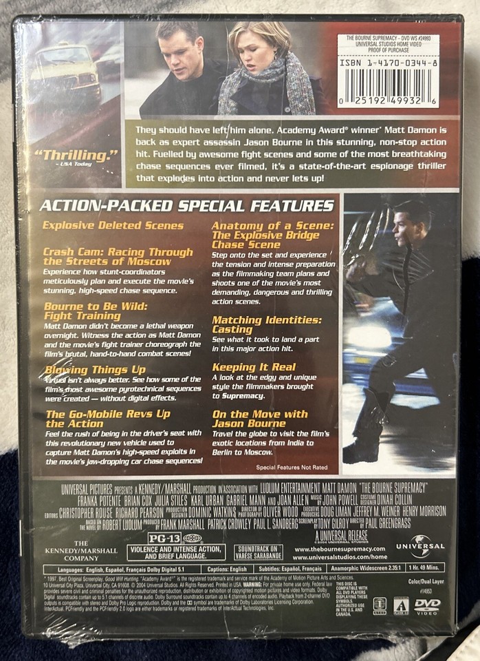 The Bourne Supremacy Matt Damon (DVD, 2004, Widescreen) Brand New In ...