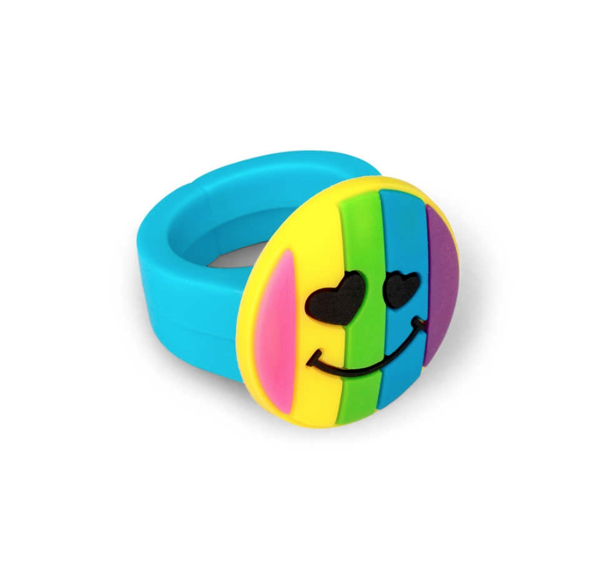 Rainbow Chunky Kids Rubber Rings PVC Jewellery Ring Birthday Party Gift ...