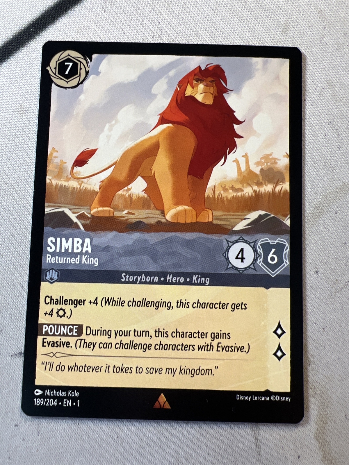 Disney Lorcana Simba Returned King 189/204 Rare NM/M Card | eBay