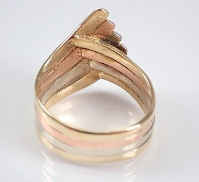 14K Three Tone Gold Plated Ring Unisex Vintage Multi Row Wraparound ...